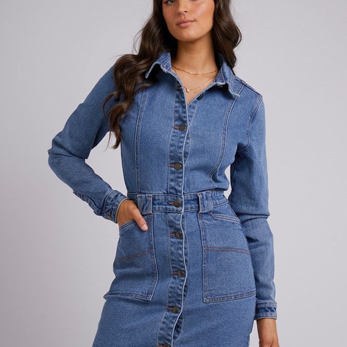 KAYLA DENIM DRESS - BLUE – Babylon Boutique